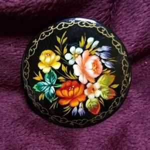 Vintage | Jewelry | Vintage Russian Hand Painted Lacquer Flower Brooch ...